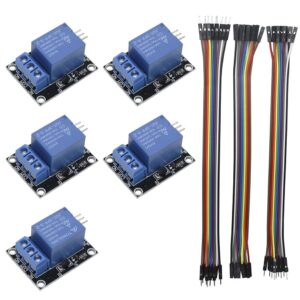 keeyees 5pcs 1 channel 5v relay module board shield ky-019 led indicator for arduino + 3pcs 20cm 10pin female male jumper wires