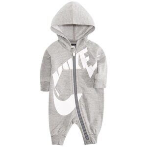 nike baby hooded coverall, dark grey heather, 0-3 months