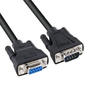 dtech 5ft db9 rs232 serial cable male to female extension simple null modem cord cross tx rx line 2 pin crossed for computer switch router data communication (5 feet, black)