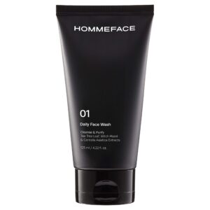 hommeface daily face wash for men, 4.22 fl. oz. gentle facial cleanser for deep cleansing & purifying with collagen, witch hazel & cica extracts, vegan