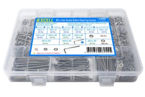 iexcell 1500 pcs m3 x 4/6/8/10/12/16/20/25/30/35/40/45/50 stainless steel 304 hex socket button head cap screws bolts nuts washers assortment kit