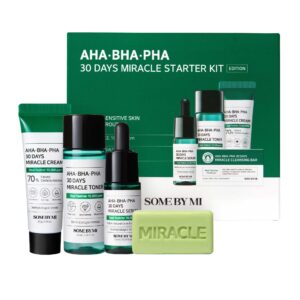 some by mi aha bha pha 30days starter kit - toner 1.01oz, serum 0.33oz, cream 0.7oz, cleansing bar 1.05oz - mild exfoliating daily skin care set - skin wastes, sebum, oiliness care - korean skin care