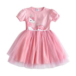 dxton toddler summer dresses casual short sleeve girl tutu party dresses sh4570-3t pink