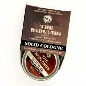 smoky cedar & campfire solid cologne balm - the badlands scent, by outlaw - 1 oz wax men's or women's scent