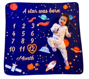 nool baby products baby monthly milestone blanket w/heart frame, white ribbon, bonus gift card |newborn photo prop with growth tracker | cute, large (47” x 47 “), soft, gender neutral, boy, girl