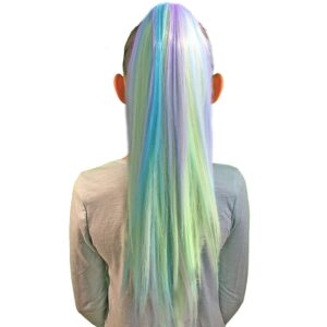 my hair popz deluxe synthetic fiber ponytail hair extensions | heat and tangle resistant colored hair extensions for kids | easy to attach ponytail for child friendly use | claw clip | unicorn