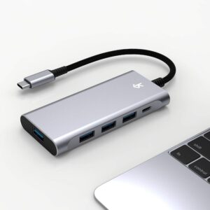 ks usb c hub, ultra slim usb c adapter with 60w usb c charging power delivery 3.0, 4 usb 3.0 ports (5gbp/s) data transfer hub compatible for laptop & more type c devices