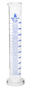 eisco graduated cylinder, 1000ml - class b tolerance ±10.0ml - round base - blue graduations - borosilicate 3.3 glass