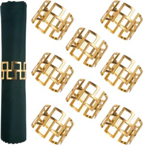 napkin rings- gold napkin holder, round metal napkin buckle for holiday party dinner wedding dining table decoration (set of 8)