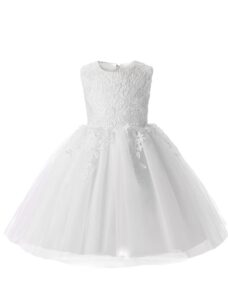 mallimoda girl's lace tulle flower princess wedding dress for toddler and baby girl (3y, sleeveless white)