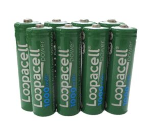 loopacell 8 aa rechargeable nicd battery, 1.2v 1000mah high capacity aa batteries