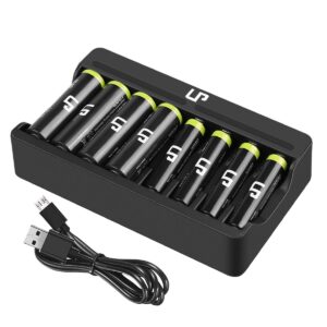 lp aa aaa battery charger pack, 8 slot charger & 2300mah aa (4-pack) & 1000mah aaa (4-pack) ni-mh rechargeable battery for wireless mouses, kids toys, remotes, microphones, game controllers & more