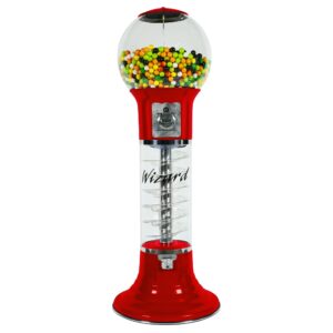 gumball machine original spiral - 4`10" height - set up for $0.25 - dispenses 1” gumballs, bouncy balls & toys in round capsules - spin & drop vending machines for kids - bubble gum machine - red