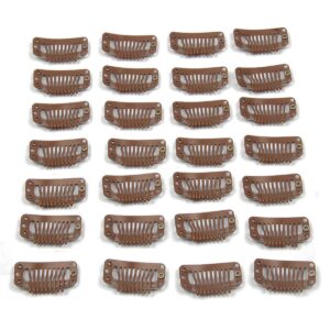 20pcs metal snap clips for hair extensions diy clip in on hair extension wigs 9 teeth 32mm 1.2g/pc black brown beige color (light brown)