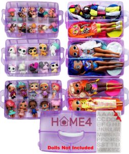 home4 no bpa 60 adjustable compartments 6 layers stackable storage container organizer carrying display case, compatible with small toys lol, shopkins, omg (dolls not included) (purple)