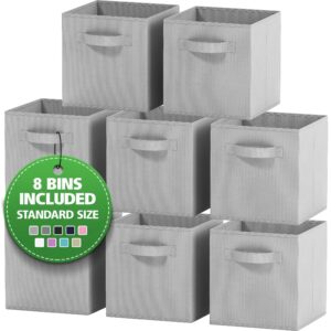 fabric storage cubes for cube organizer - 8 pack heavy duty light grey storage bins - 11 inch cube storage bin, use as a clothes storage box in closet, baskets for shelves or cubbies storage organizer