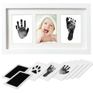 pewingo baby hand and footprint kit,inkless baby handprint kit with 2 safe clean-touch ink pads and a wooden baby picture frame for newborn,baby boys & girls,baby gifts for new parentsbaby shower