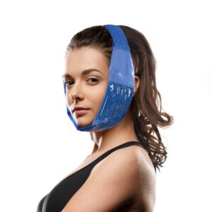 hot cold jaw and forehead ice pack by fomi care | flexible gel bead wrap for tmj, wisdom teeth, oral and facial surgery, dental implants, migraine, headache, chin and tooth pain | adjustable (blue)