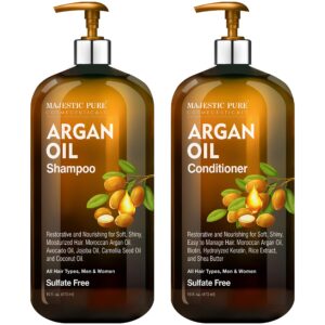 majestic pure argan oil shampoo and conditioner set | nourishing & promotes soft and silky hair | sulfate free | for all hair types, men and women - 2 x 16 fl oz