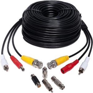 usa sales group 100ft hd audio video power security camera cable copper for cctv dvr surveillance system, wire rca cord extension- gift bnc connectors- 30 m 3-in-1 pre-made all-in-one