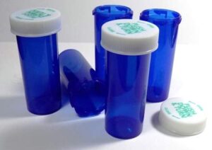 plastic prescription cobalt blue vials/bottles 25 pack w/caps larger 16 dram size-new