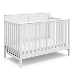 storkcraft alpine 5-in-1 convertible crib (white) – greenguard gold certified, converts to toddler bed and full-size bed, fits standard full-size crib mattress, adjustable mattress support base