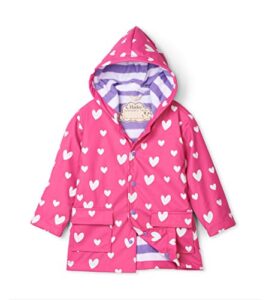 hatley girls' little color changing button-up printed rain jacket, sweet hearts, 6 years