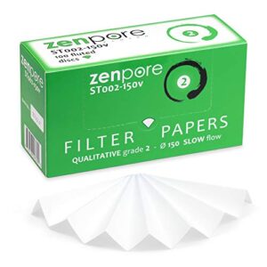 filter paper 15 cm lab fluted filter paper for chemistry, pre-pleated (folded), qualitative grade 2 - zenpore slow flow 150 mm (100 discs)