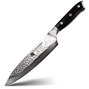 premium 8 inch damascus chef knife, vg10 super steel 67 layer high carbon stainless steel kitchen knife with full tang handle