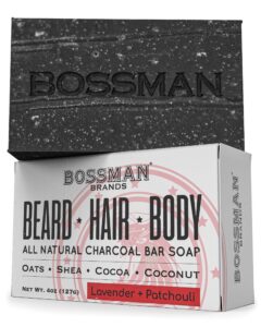 bossman men's bar soap 4 in 1 beard wash, shampoo, body wash and conditioner, 4 oz