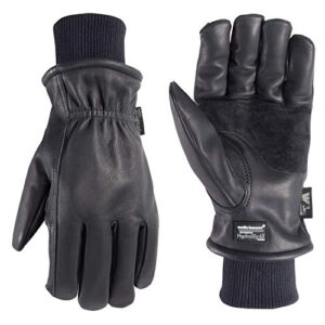 wells lamont men's black hydrahyde leather winter work gloves | water-resistant | insulated | large (1202lk)