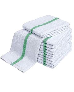 28oz bar mop towels 16x19, 100% cotton, commercial grade professional kitchen/restaurant barmop towels (green stripe-48 pack)