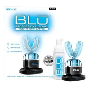 go smile sonic blu hands-free professional teeth whitening kit - hands free toothbrush with gum massager - includes cordless charger & foaming toothpaste & whitening tray - no tooth sensitivity -black