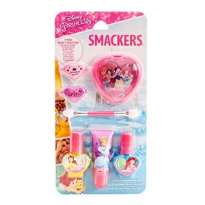 lip smacker disney color collection, princess makeup set, 3 moisturizing lip glosses, smoothing shimmer powder, hydrating nail polish, fun flavors, cruelty-free & vegan