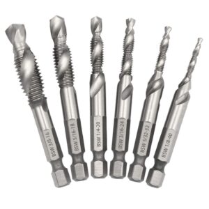 saiper 6pcs drill tap combination bit set (1/8''-3/8'') with 1/4" hex shank, hss 4341 drill tap countersink screw thread bits