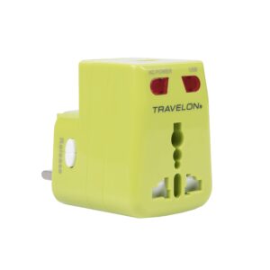 travelon worldwide adapter and usb charger, lime, one size