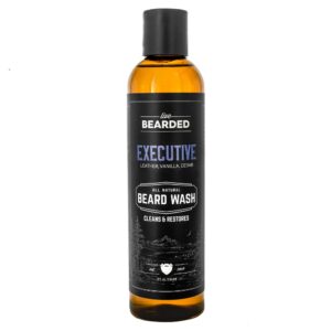 live bearded beard wash, 8 fl oz - water-based face cleanser with all-natural ingredients for a gentle, deep clean - made in the usa | executive scent - cedar, vanilla