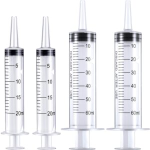 frienda large plastic syringe 4 pack measuring syringe tools dispensing multiple uses (20 ml and 60 ml)