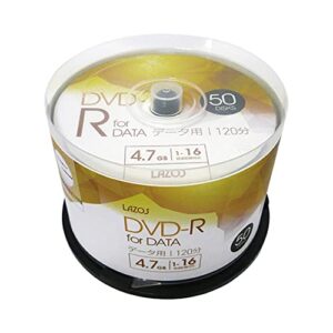 lazos l-dd50p dvd-r, 4.7 gb for data, supports 1 to 16x speed, single recording, white wide printing, 50 sheets, spindle case included