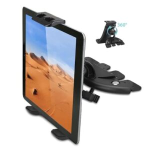 car phone holder for cd slot 4-11 in, universal 360° rotating cd slot tablet mount car stand compatible with galaxy tab s9 10 20 series pro, iphone 12 12 mini 12 pro max 11 series xr x 8, ipad