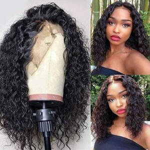 swetcurly 13x4 lace front wigs glueless wave synthetic wigs heat resistant short bob wigs natural hairline with baby hair for black women (14 inch)