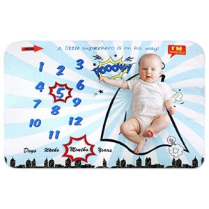 60" x 40" superhero baby milestone blanket premium soft fleece infant month blanket with felt frames personalized photography backdrop photo prop gifts for newborn boys girls