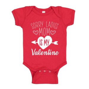 the shirt den sorry ladies mom is my valentine baby one piece 6 mo red