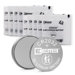 eemb 10pack cr2032 battery 3v lithium battery button coin cell batteries 2032 battery dl2032, ecr2032, lm2032 for remotes watches calculators door chimes medical devices computer key fobs