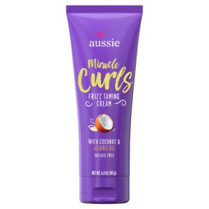 aussie miracle curls frizz taming curl cream with coconut & jojoba oil, 6.8 oz