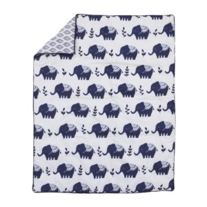 nojo indigo hues blue and white elephant 4 piece nursery crib bedding set - comforter, 100% cotton fitted crib sheet, dust ruffle, super soft baby blanket