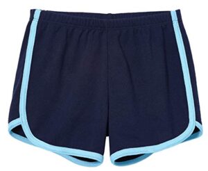 city threads girls running workout shorts yoga sport fitness short retro dolphin short summer lounge gym play beach park spd clothing, navy/bright light blue trim, 3t