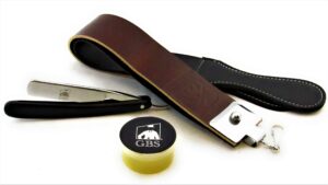 g.b.s black wood finish scales 5/8in straight razor, shaving razor with black wooden handle, includes sharpening strop, paste and stainless steel