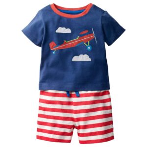 freelu boys cotton clothing sets summer shortsleeve t-shirt&shorts 2 packs(6t,aircraft)