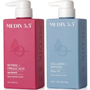 medix 5.5 retinol cream + collagen cream skin care set moisturizer body & face lotion | firming body lotion set reduces look of sagging skin, cellulite, sun damage & crepey skin for women, 2pc bundle